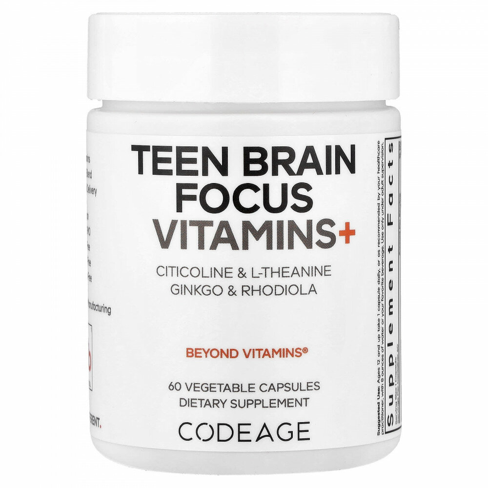 Codeage, Teen Brain Focus Vitamins +, 60 растительных капсул