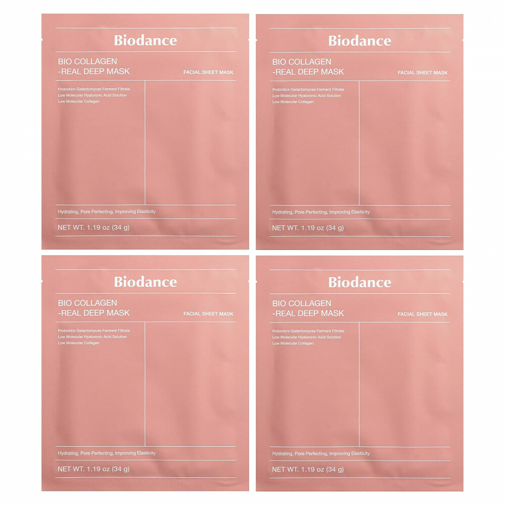 Biodance, маска для лица с биоколлагеном, 4 шт. по 34 г (1,19 унции)