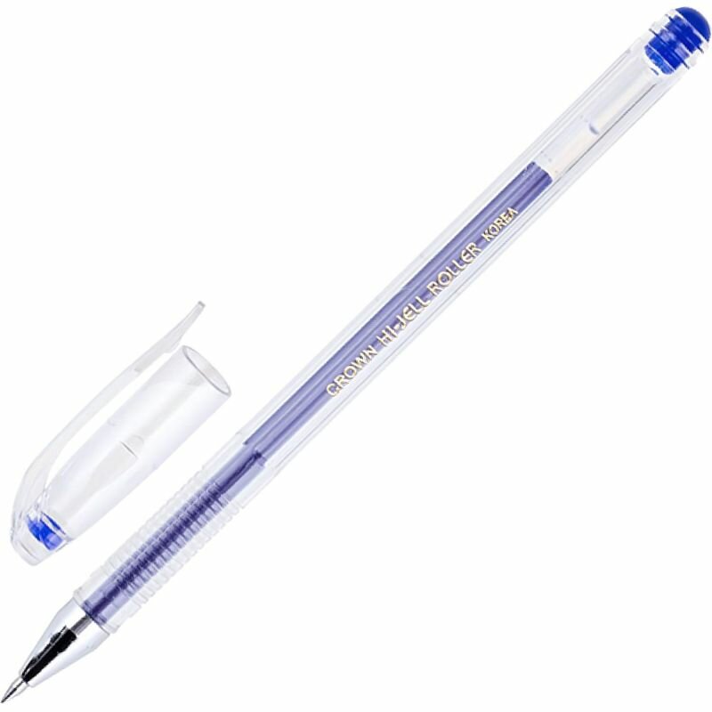 10шт. Ручка гелевая CROWN "Hi-Jell" 0,5мм, синяя (HJR-500B)