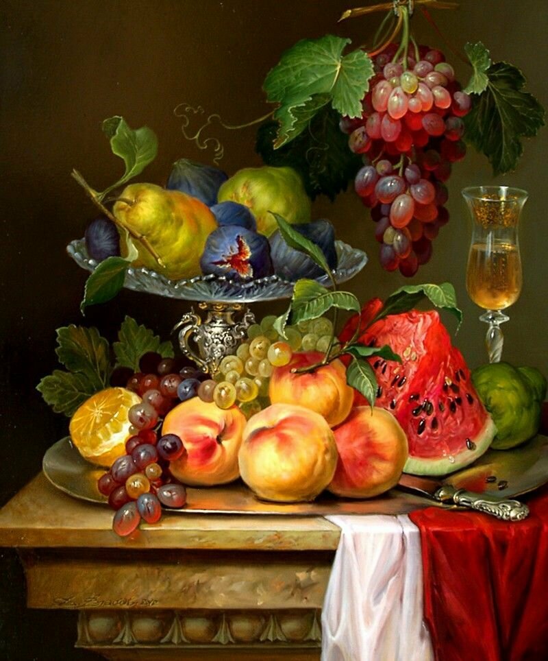 Алмазная живопись "Картина Гаимстила, натюрморт", 5D, круглая, 40x50 см. Производитель: Brose Art.