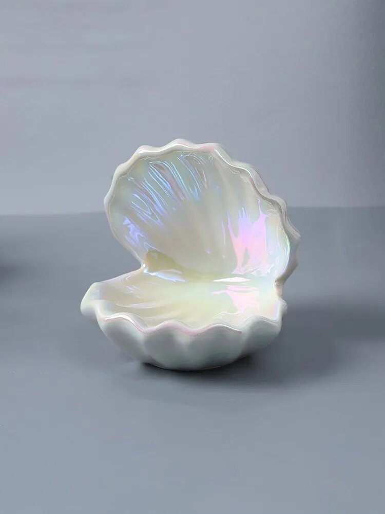 Ночник Ракушка керамический белый настольный светильник в морском стиле