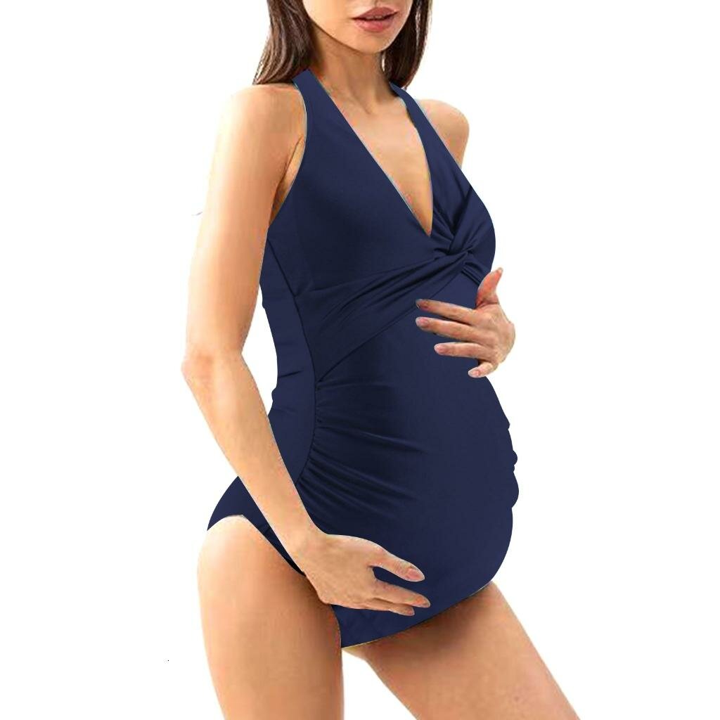 Женский цельный купальник с завязками на спине, Темно-синий - XL