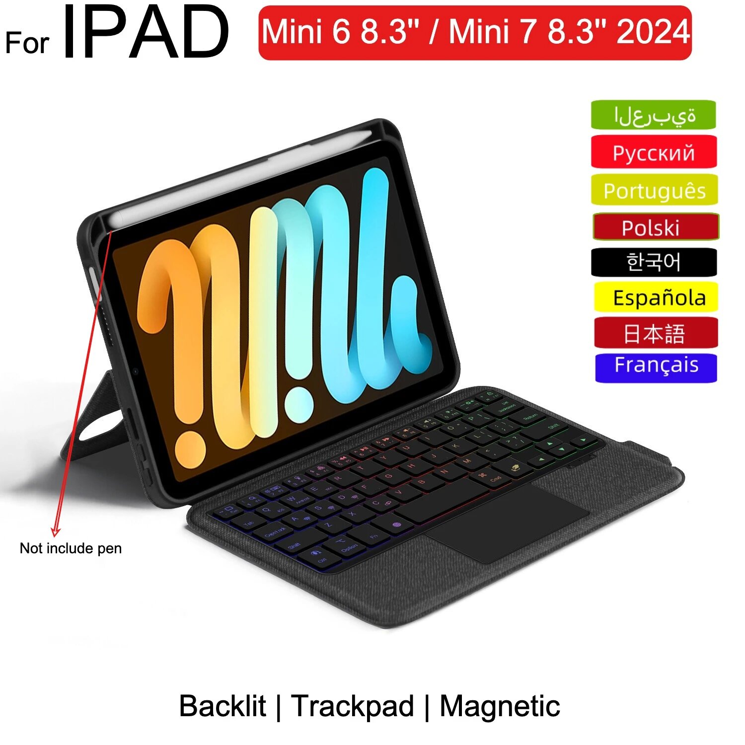 TOSINCEN Съемный чехол с клавиатурой для iPad Mini 6/Mini 7 For iPad Mini6 8.3in, Russian keyboard