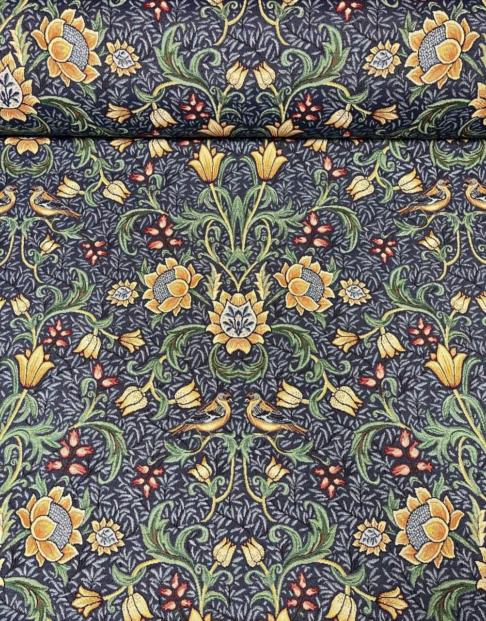 Ткань гобелен Моррис Ловцы клубники синий фон Отрез 1 м 100х280 см