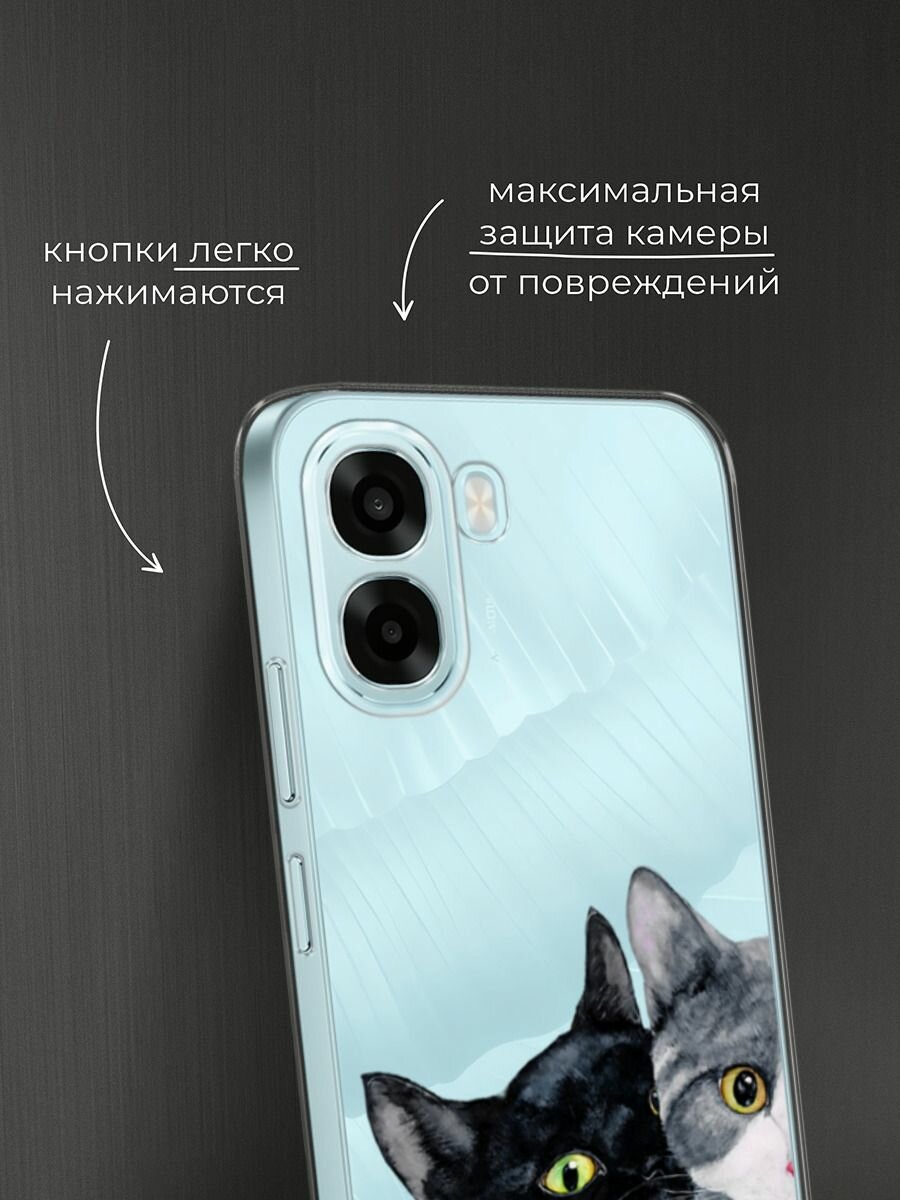 Чехол на Oppo A6x / Оппо A6x с принтом Кошачья любовь, прозрачный — фото 1