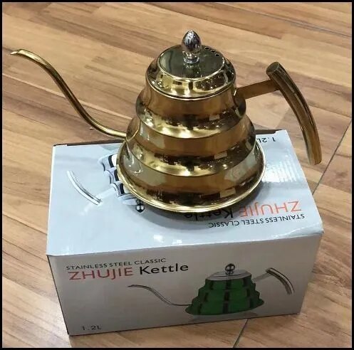 Чайник ZHUJIE KETTLE из нержавеющей стали для пуровера, золотистый, 1.2 л, для индукционных и электрических плит