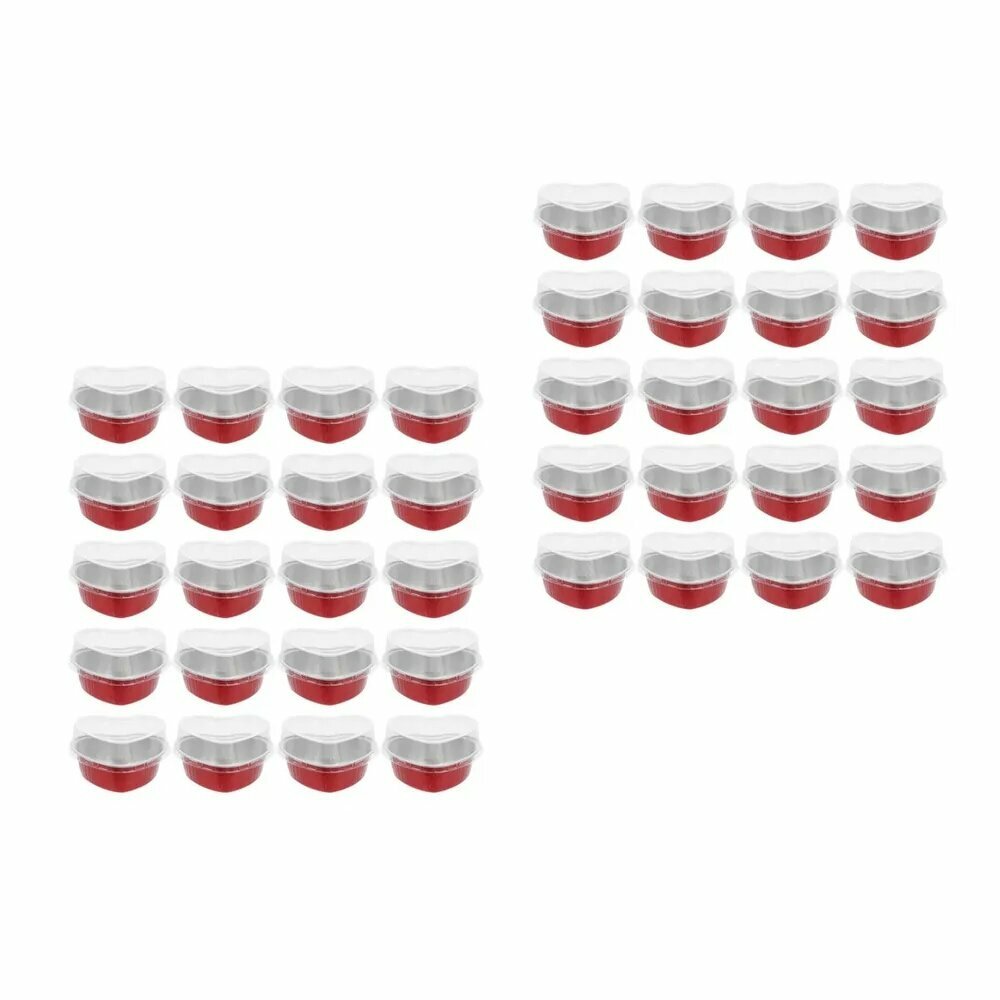 Набор из 100 алюминиевых одноразовых контейнеров для выпечки в форме сердца с крышками, красные