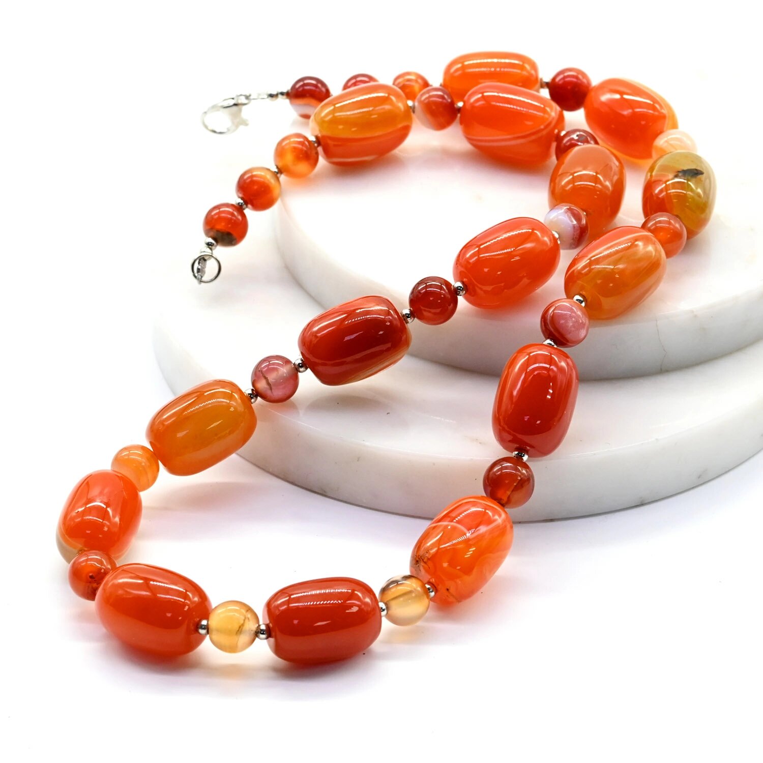 Бусы из агата тонированного бочонок 12*18мм, шарик 8мм цвет оранжевый, 50см .