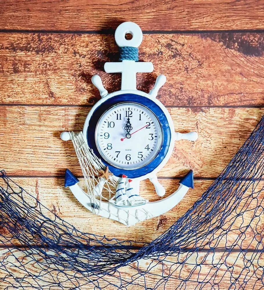 Настенные часы в морском стиле Якорь Кварцевые Белый 3116540647