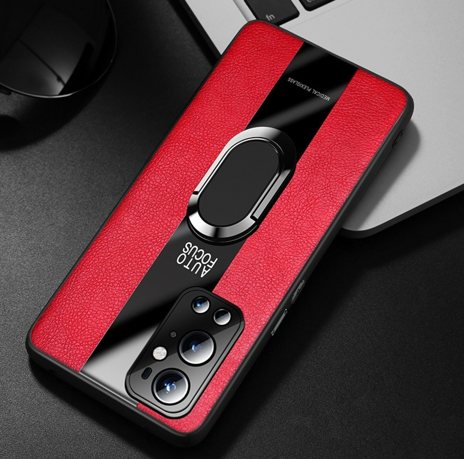Чехол MyPads для OnePlus 9R с силиконовой текстурой под кожу и стеклянной вставкой, красный
