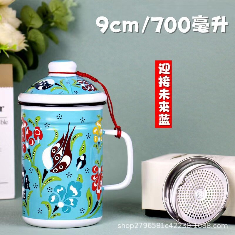 Винтажная эмалированная кружка с крышкой и фильтром, офисная старая кадровая утолщенная небьющаяся высококачественная чайная кружка, железная банка, фарфоровая кружка для воды