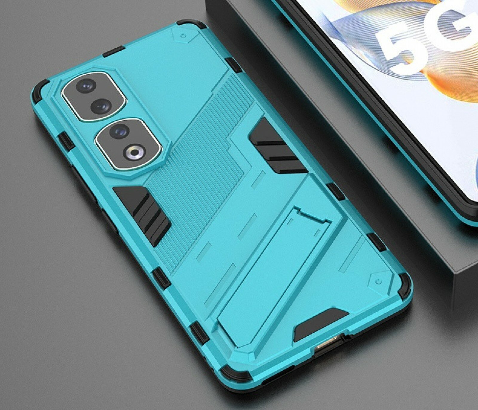 Противоударный чехол-бампер MyPads Heavy для Honor 90 голубой с усиленной защитой