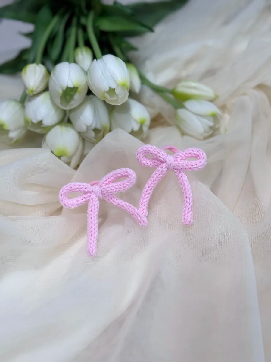 Вязаные резинки бантики набор 2 шт