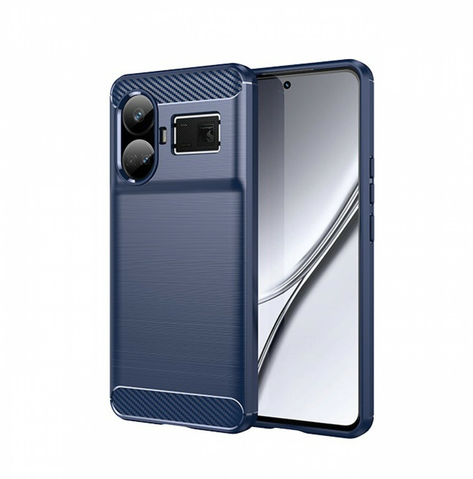 Чехол бампер MyPads для Realme GT5 240W и Realme GT5 из силикона с матовой карбоновой отделкой, синий