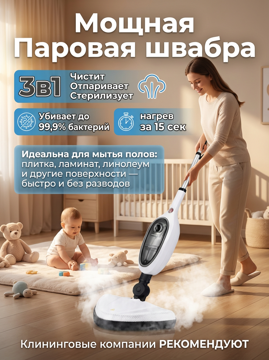 Паровая швабра для пола 10 в 1, пароочиститель, парошвабра, электрошвабра для дома