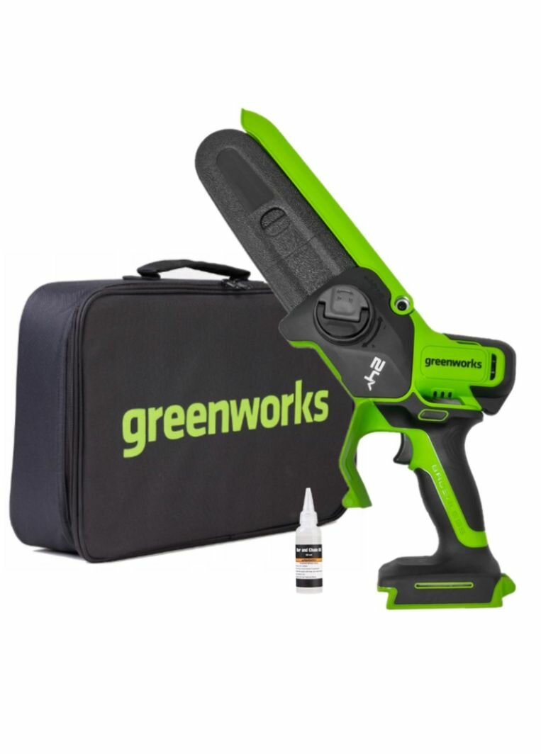 Пила цепная аккумуляторная GREENWORKS GD24CS15 2010107 мини (24V, бесщеточная, без АКБ и ЗУ, шина 15см, с автоматической смазкой цепи) GR