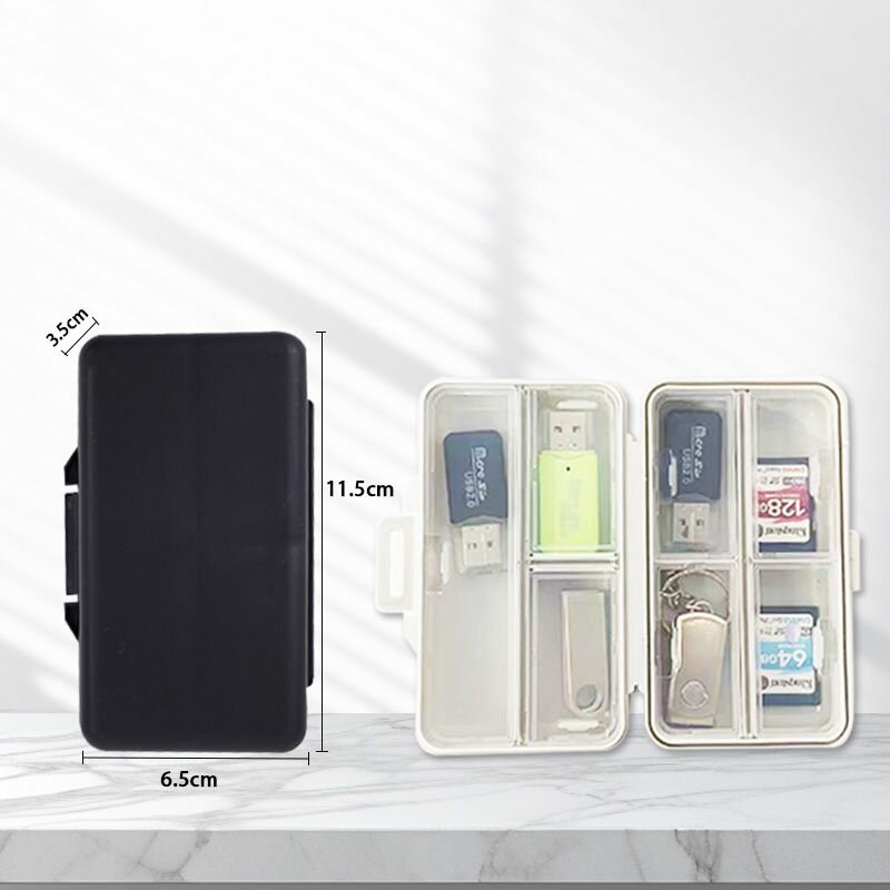 Коробка для хранения U-дисков подходит для организации U-дисков и U-щитов, портативная пылезащитная коробка из прозрачного твердого пластика, шестикомпонентная, компактная.