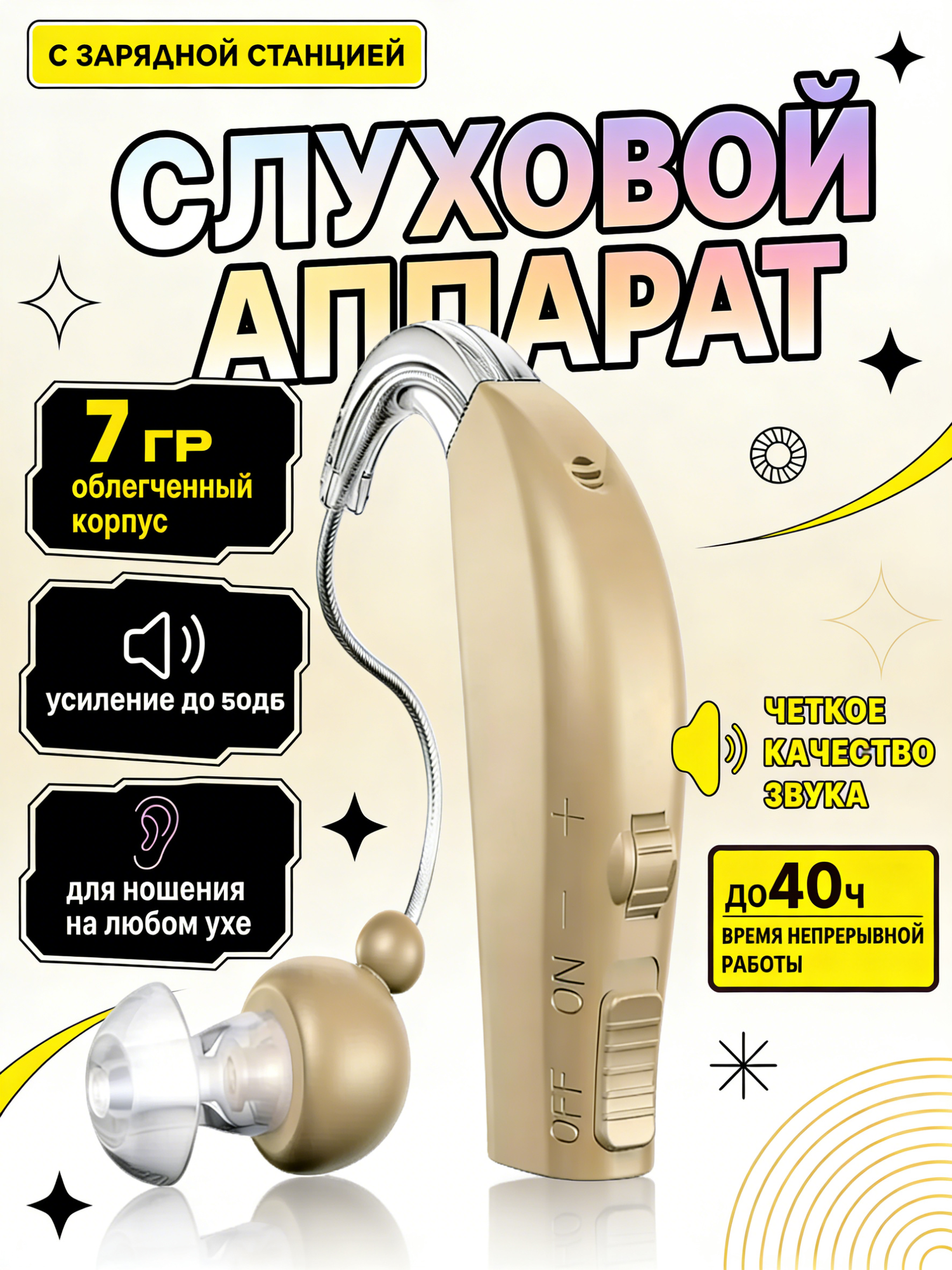 Слуховой аппарат для пожилых с зарядкой и усилителем звука