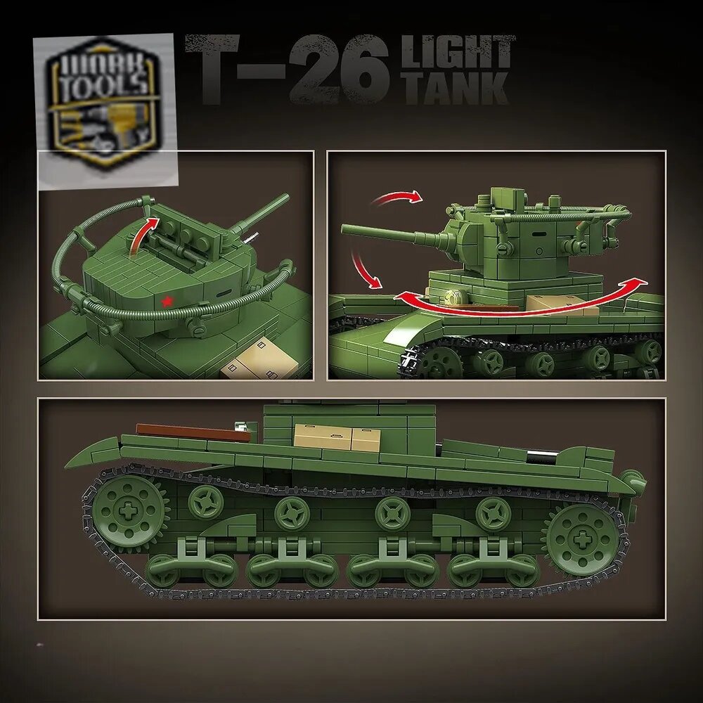 Конструктор T-26 Light Tank World War II Tank, 705 деталей, для мальчиков, пластиковый — фото 1