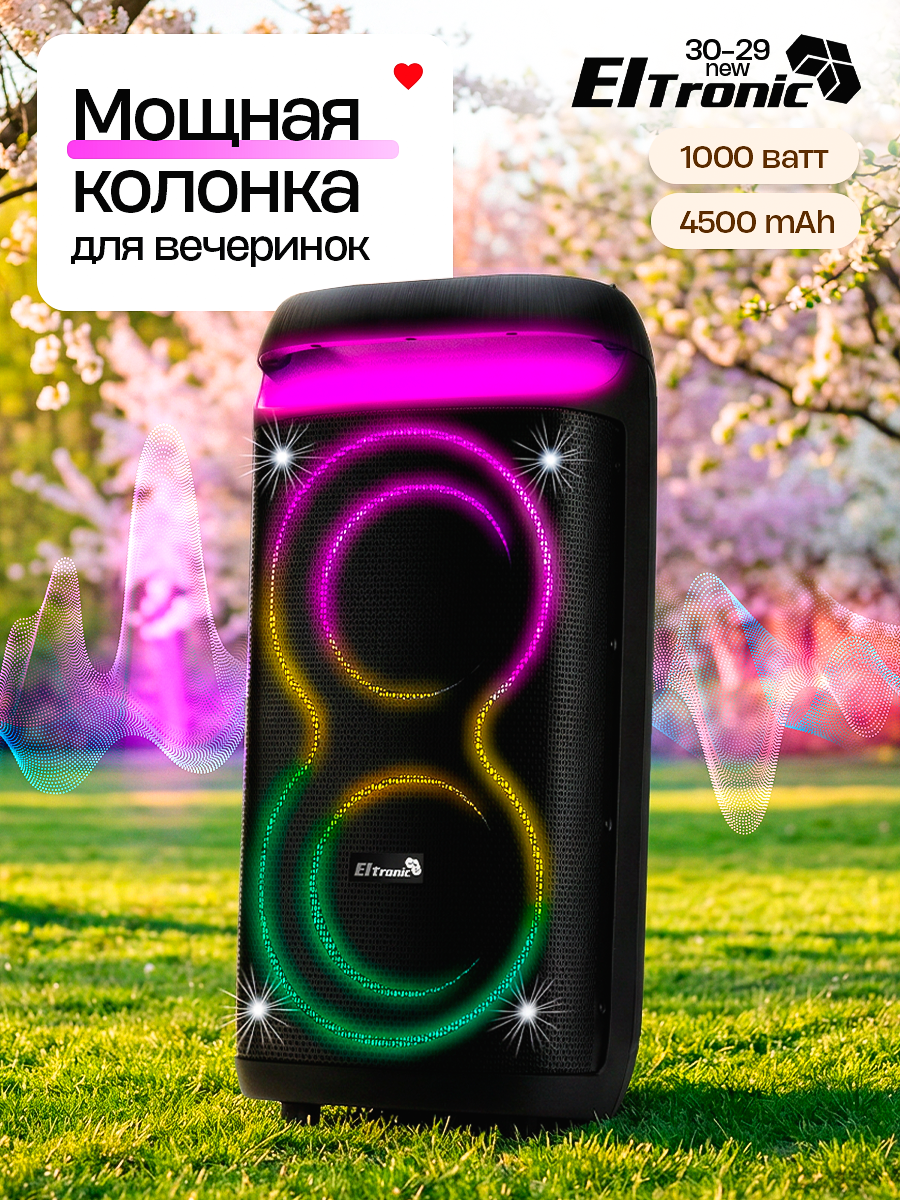 Портативная колонка Eltronik 30-29 DANCE BOX NEW, 100Вт, Bluetooth, LED подсветка, с пультом