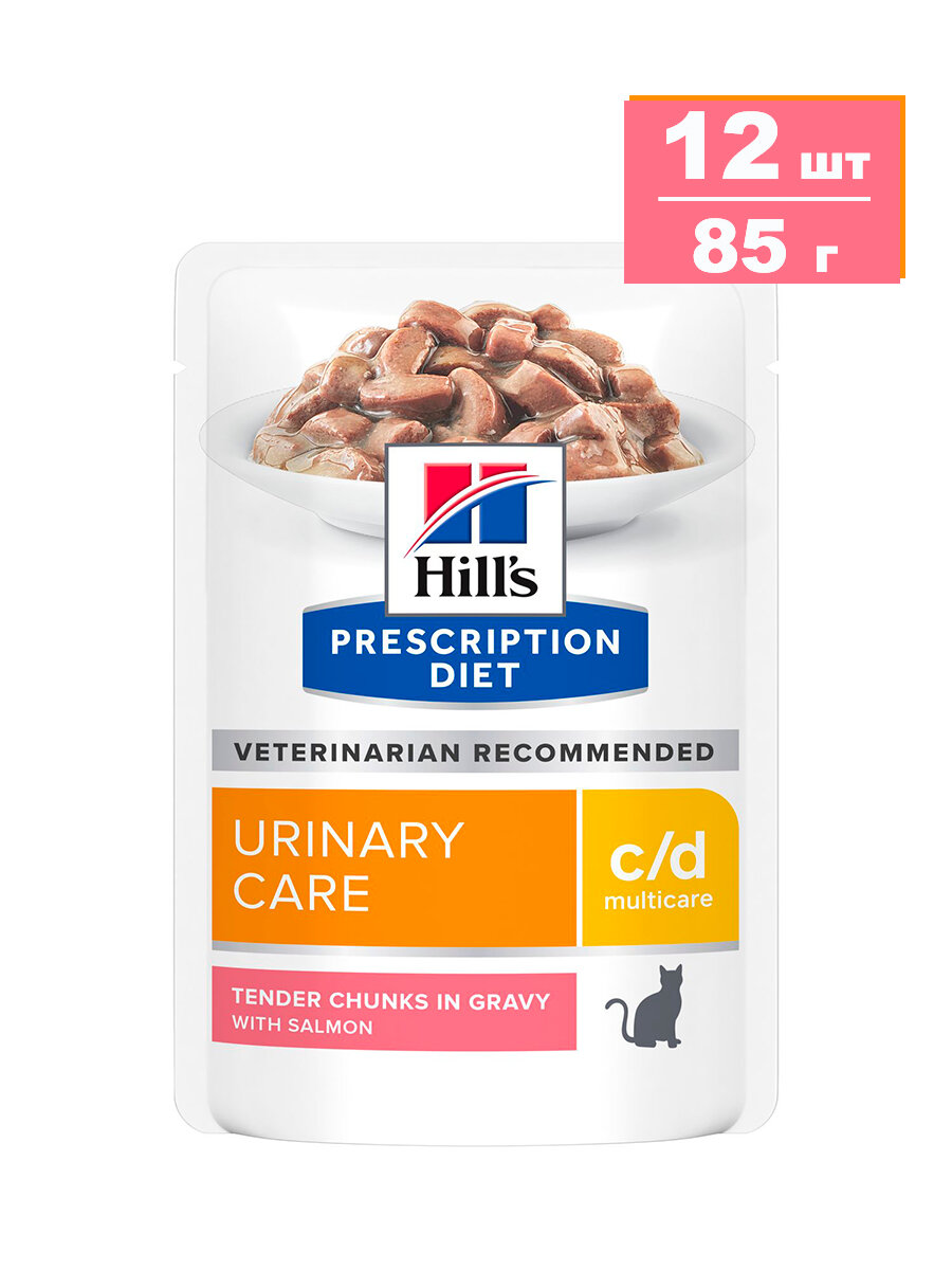 Влажный корм для кошек Hill's Prescription Diet c/d Multicare для профилактики мочекаменной болезни, лосось, 85 г х 12 шт.