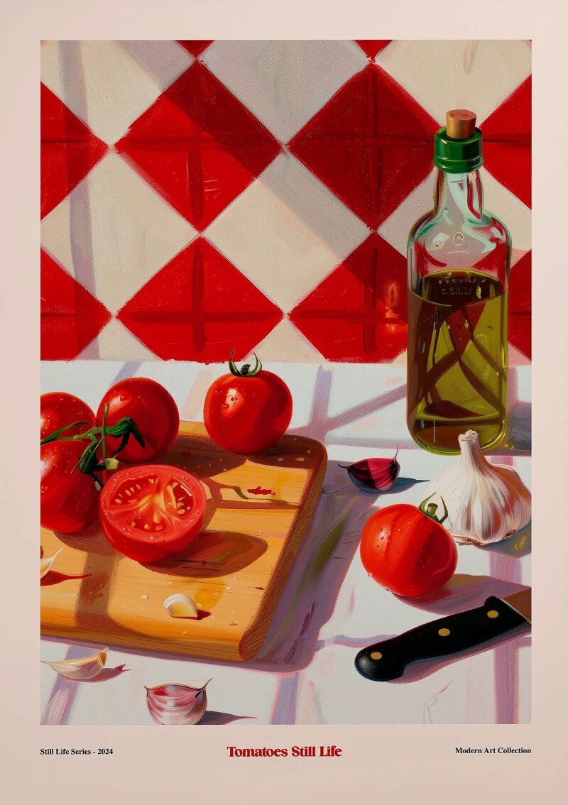 Томатная симфония. Печать на холсте 20x30см, красный