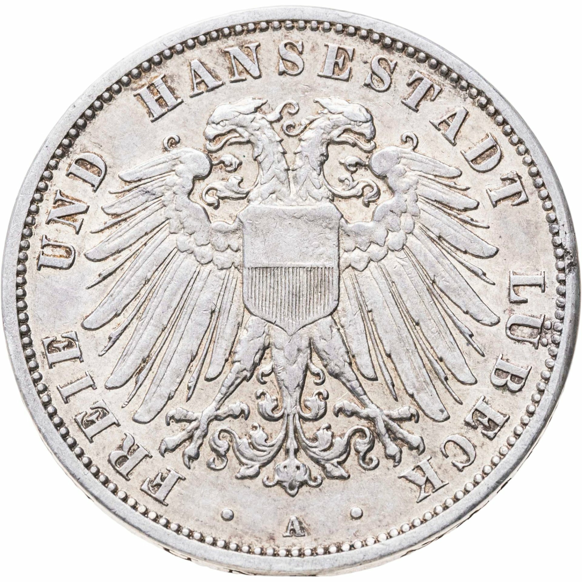 Германская Империя, Любек 3 марки 1908, Серебро 900, в сохранности VF-XF