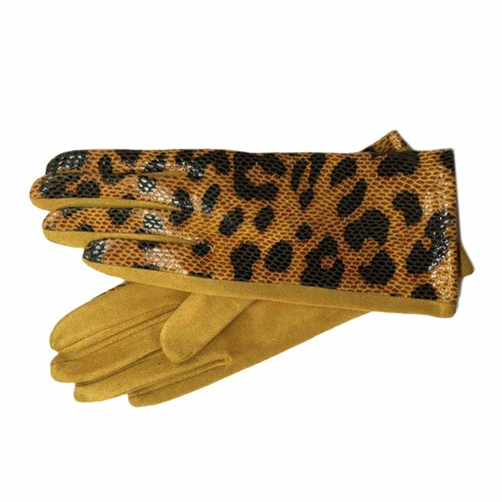 (1 пара) Леопардовые замшевые перчатки-желтые