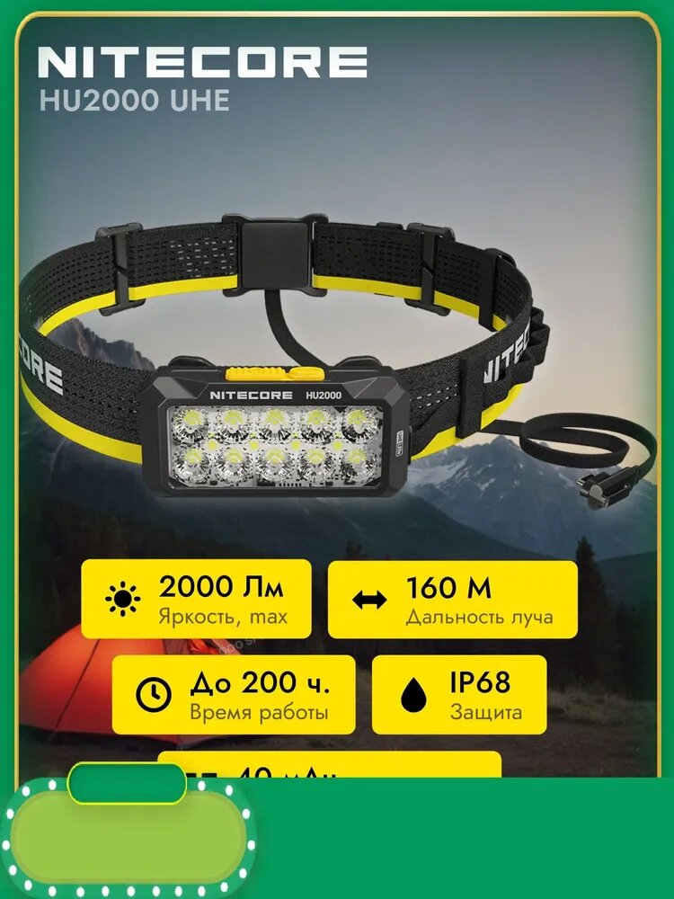 Nitecore HU2000 UHE налобный фонарь 2000 люмен, дальность 160м, IP68, черный и белый