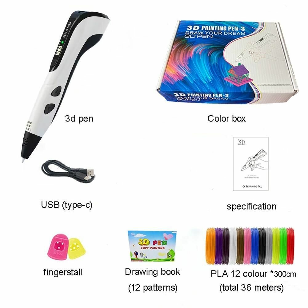 3D ручка 3D BABY PEN-3 мир фантазий в твоих руках с трафаретами + коврик + стержни + шомпол, синяя. 3Д Ручка для детей, школы, дома, творчества