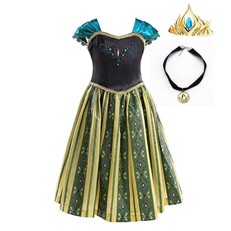 Платье принцессы Эльзы MESOQ для девочки 4T(TAG 120), Изумрудный, ANNA 02