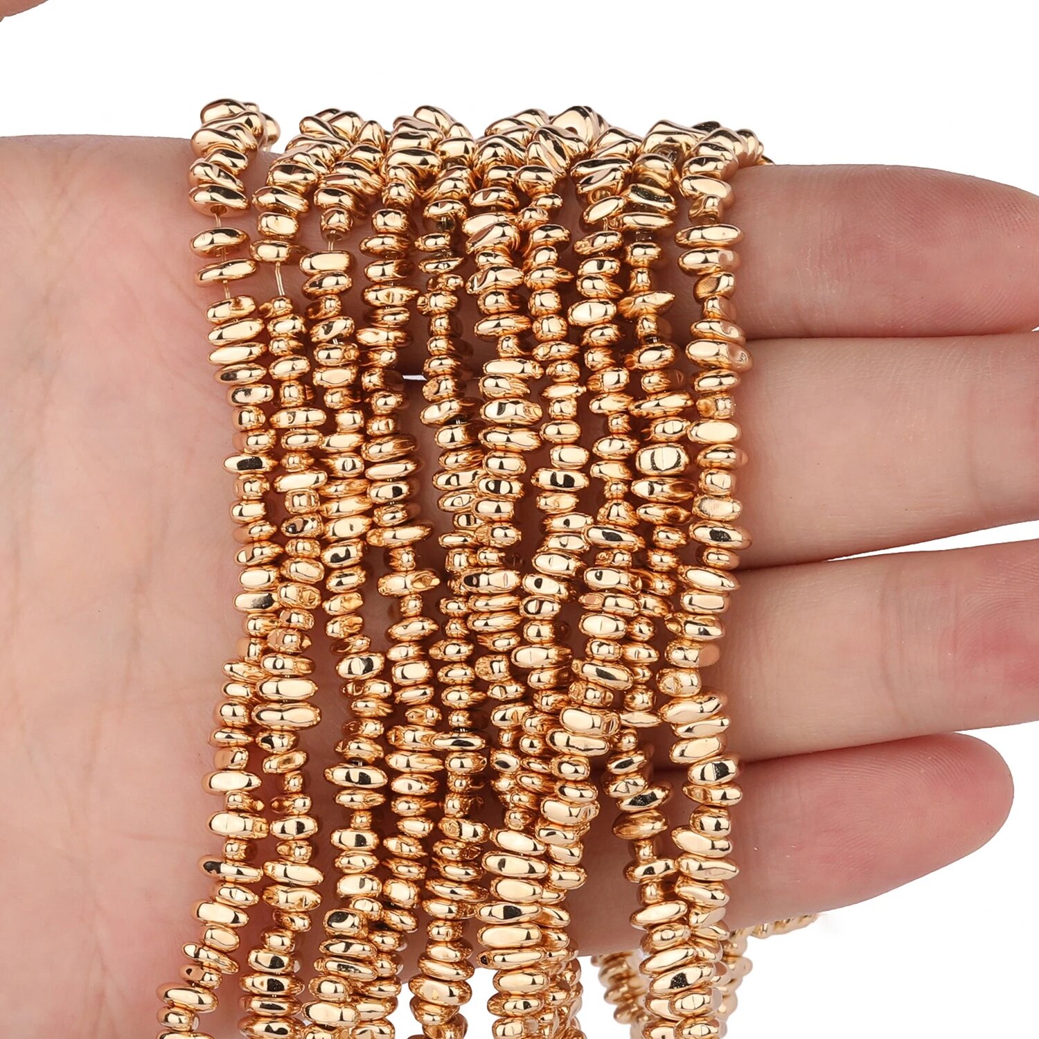 Бусины гематитовые 4-6 мм, 14k Golden