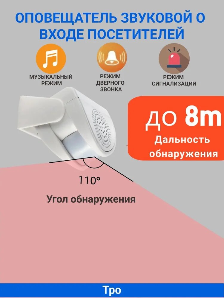 Звуковой оповещатель входа посетителей для магазина. Автоматическое приветствие гостей при открытии двери. Сигнализация для охраны и торговли.