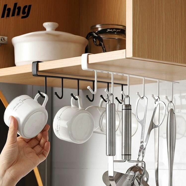 Держатель для кружек подвесной 2 шт, черный / Органайзер для рейлинга кухонный