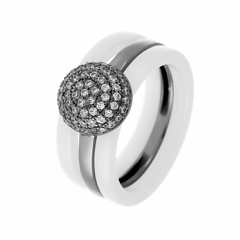 Кольцо, серебро, 925 проба, фианит, керамика