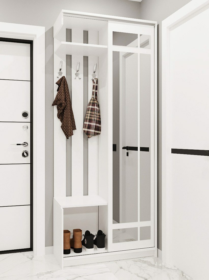 Прихожая, с зеркалом, современный стиль, белая, корпус ЛДСП,