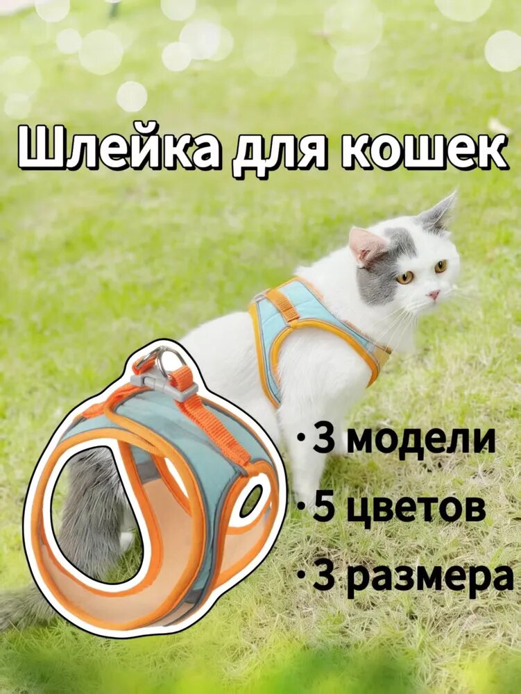 Шлейка для кошки с плоским поводком