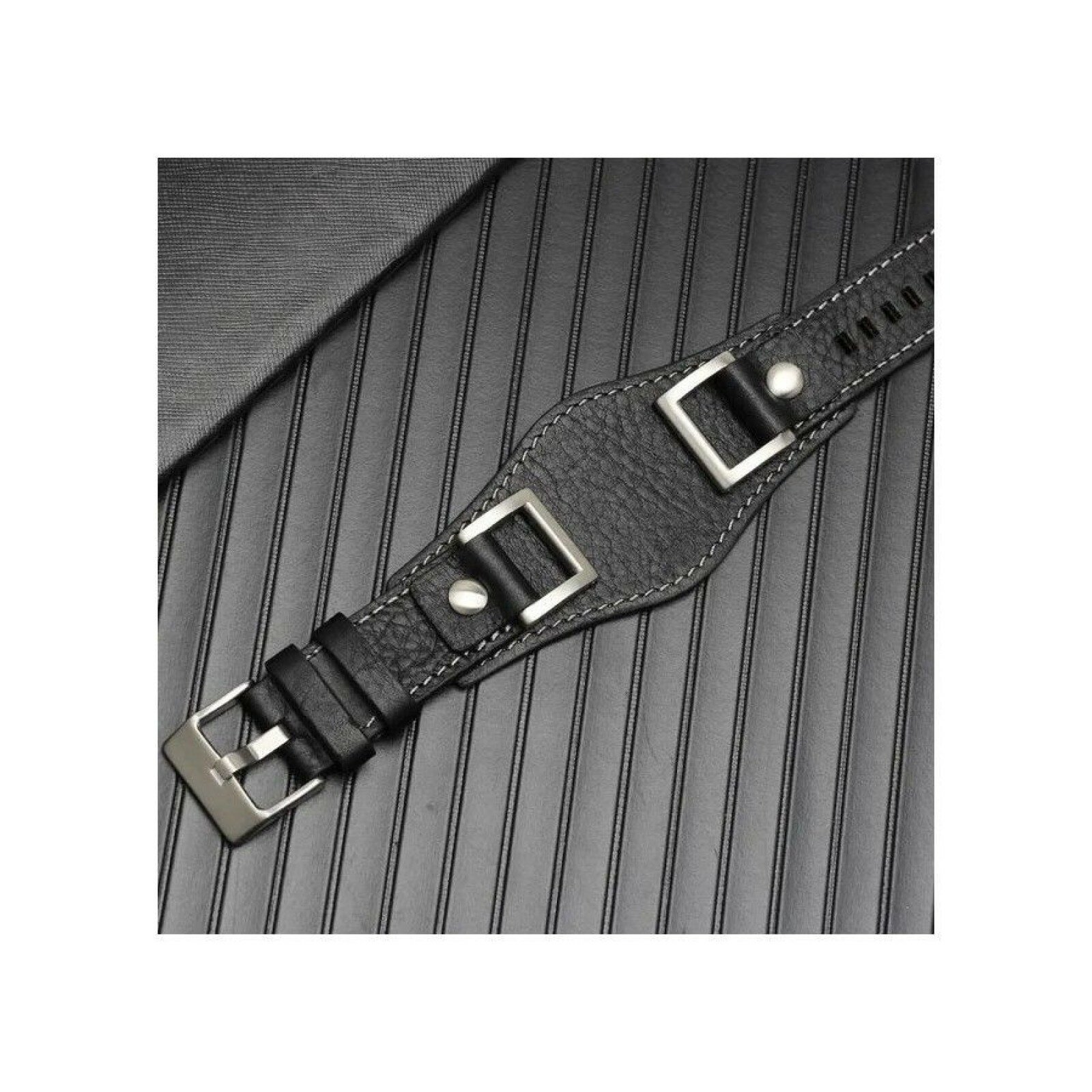 Ремешок-напульсник MyPads для часов F JR-1156 из натуральной кожи черного цвета