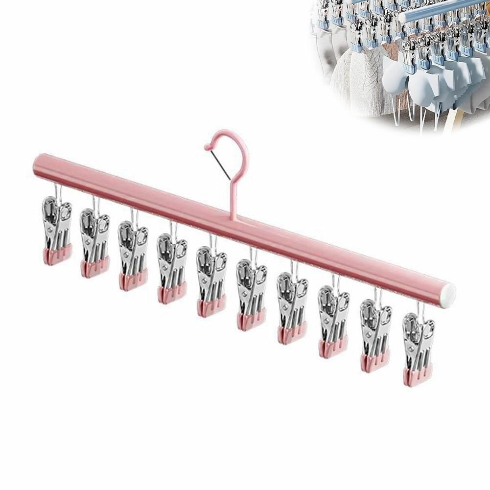 Вешалка 10 прищепок для носков брюк кофт розовый