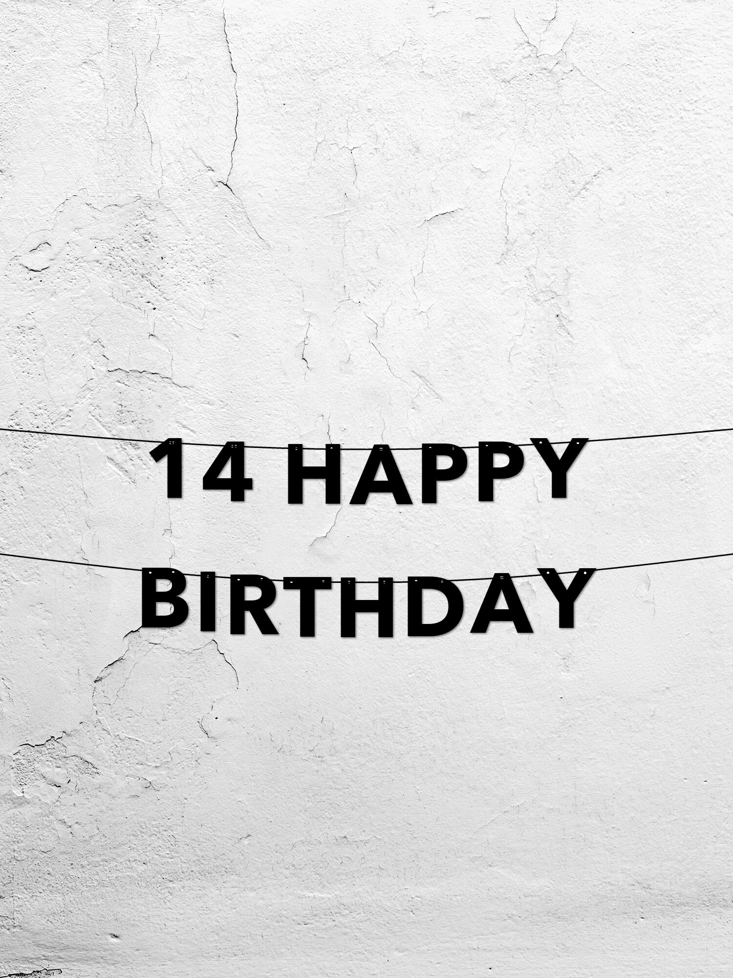 Гирлянда-растяжка '14 Happy Birthday' - Легкая и многоразовая гирлянда для стильного оформления праздников, высота букв 10 см, толщина букв 1 мм.