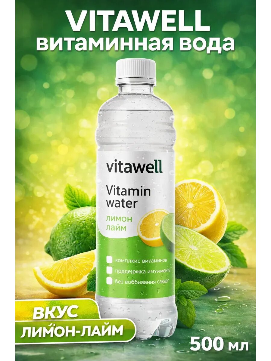 VITAWELL витаминная вода, вкус лимон-лайм, 500 мл