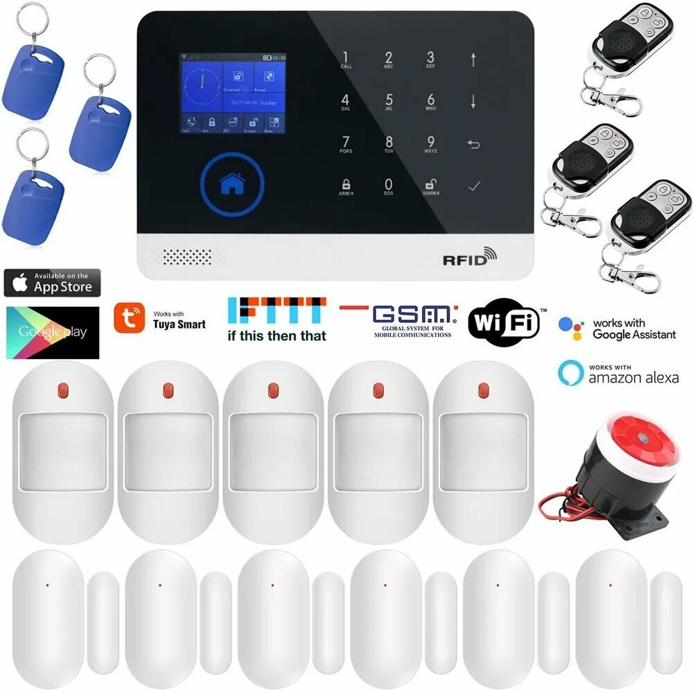 KEEPWORLD KEEPWORLD Беспроводная домашняя сигнализация Tuya Smart Home с датчиком движения, поддержкой Alexa и Google Home 563