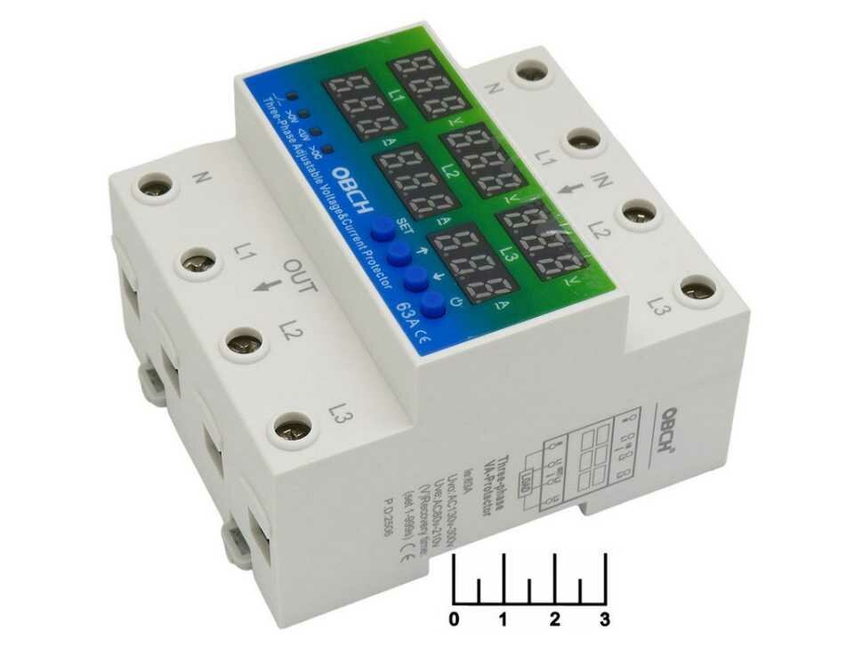 Реле контроля напряжения и тока 63A трехфазное OBCH