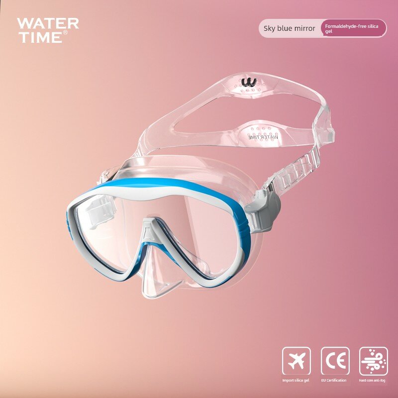 WaterTime Детская маска для плавания небесно-голубой одиночное стекло 4-14 лет