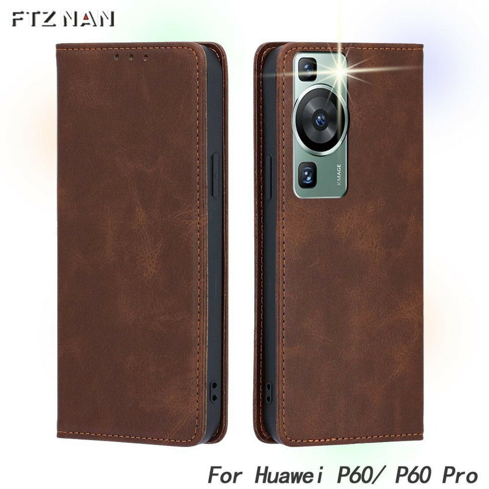 Чехол-книжка MyPads для Huawei P60, P60 Pro, коричневый, противоударный с магнитным замком