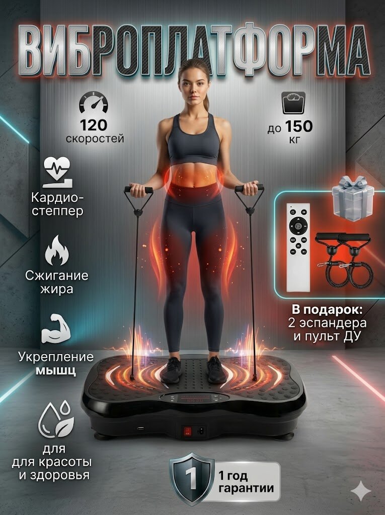 Виброплатформа для похудения тренажер до 200 кг С блютуз，регулировка амплитуды, 49 программ
