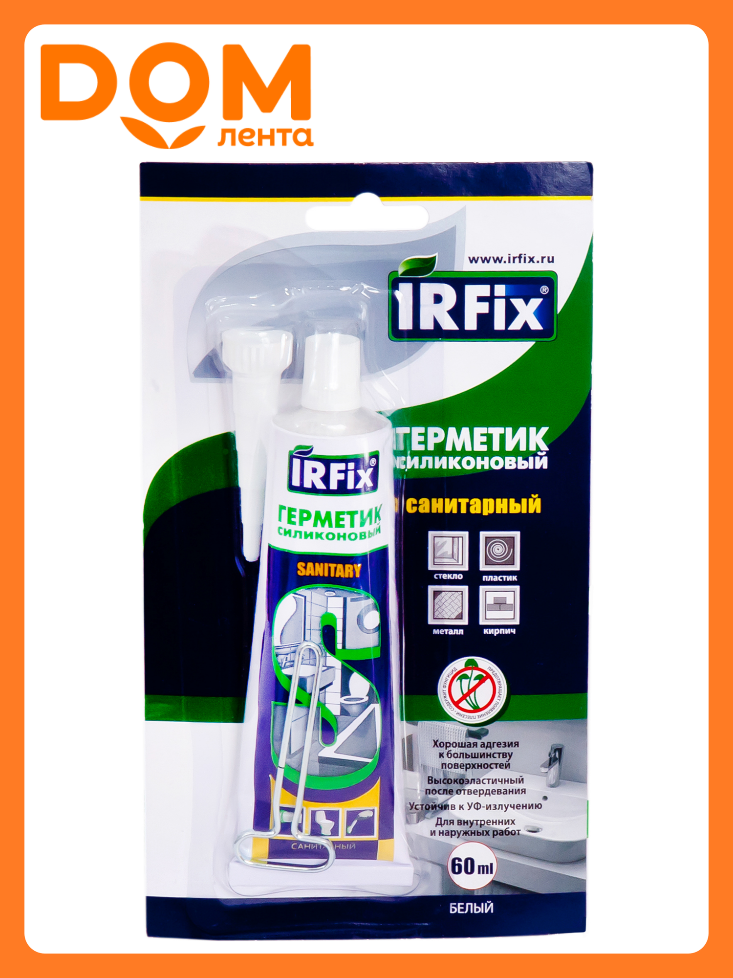 Герметик IRFIX SANITARY, силиконовый, кислотный, белый, 60мл