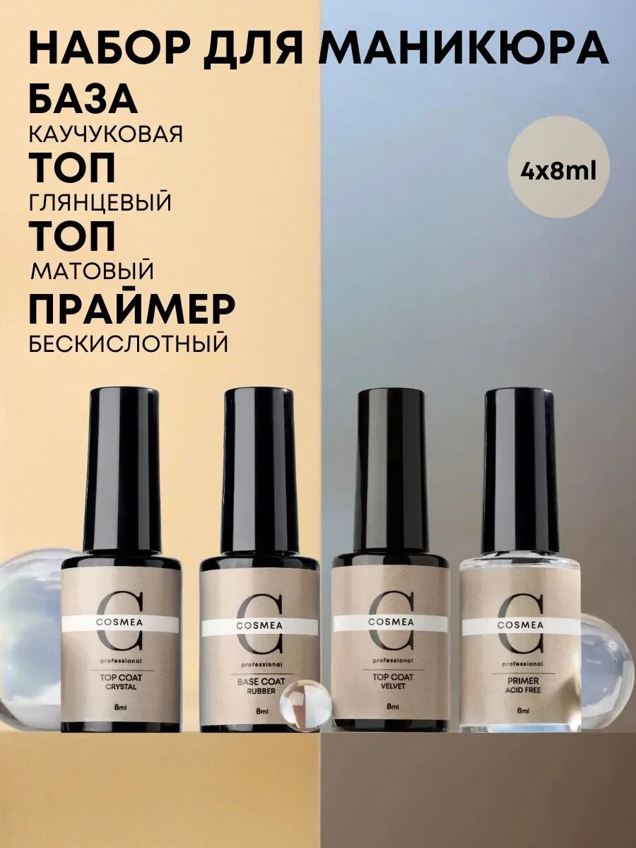 Набор для ногтей Cosmea Professional, база, топ, праймер, для маникюра