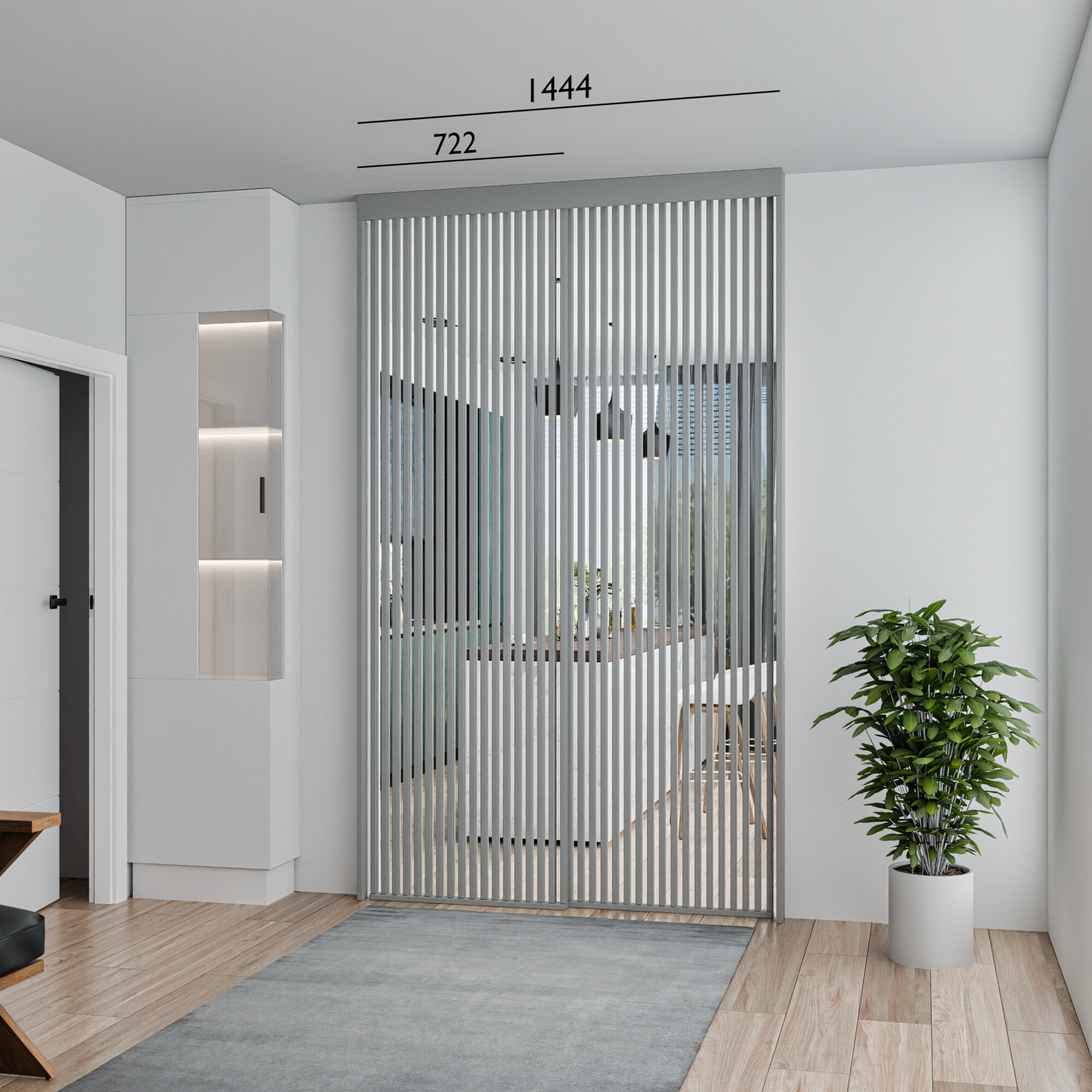 Межкомнатная реечная дверь 1444 мм , 2 модуля , Лдсп( Светло-серый)