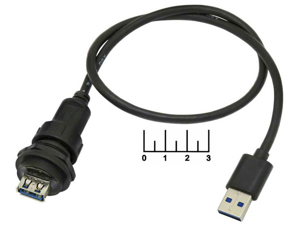 Переходник USB 3.0 2 гнезда в панель влагозащищенный + шнур USB-USB 0.5м (USB-3.0B-C-02)